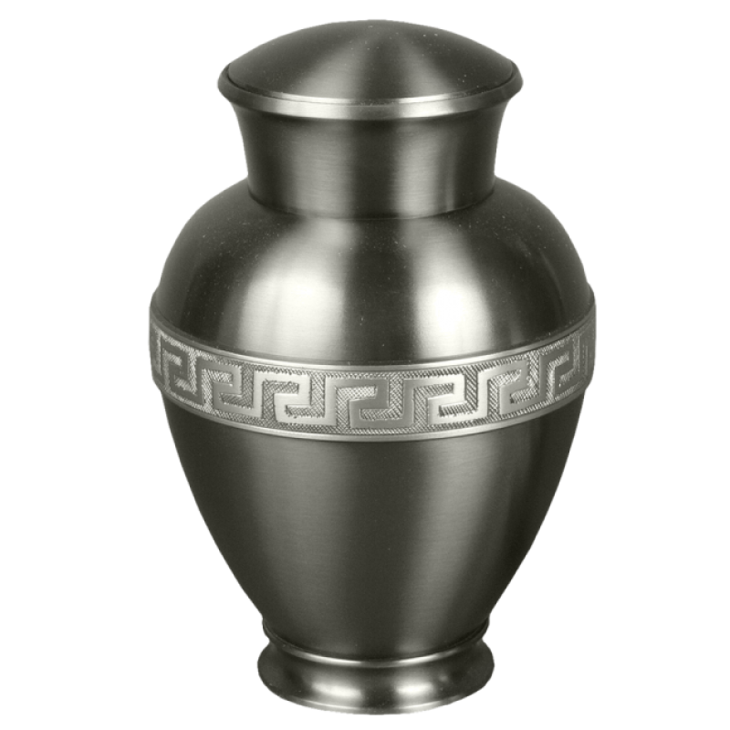 Gunmetal Grey Urn with Silver Band - House Of Urns